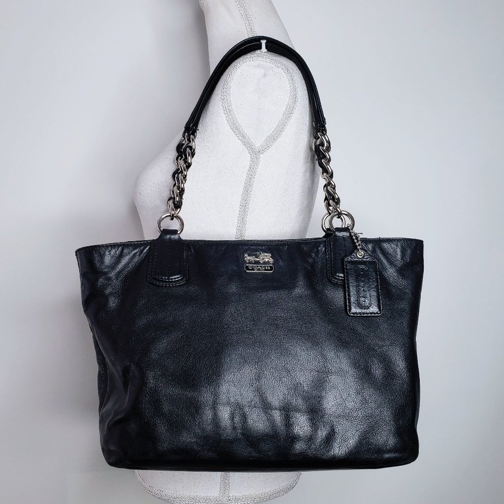 Coach Madison Black Leather Chain Strap Tote - Gem